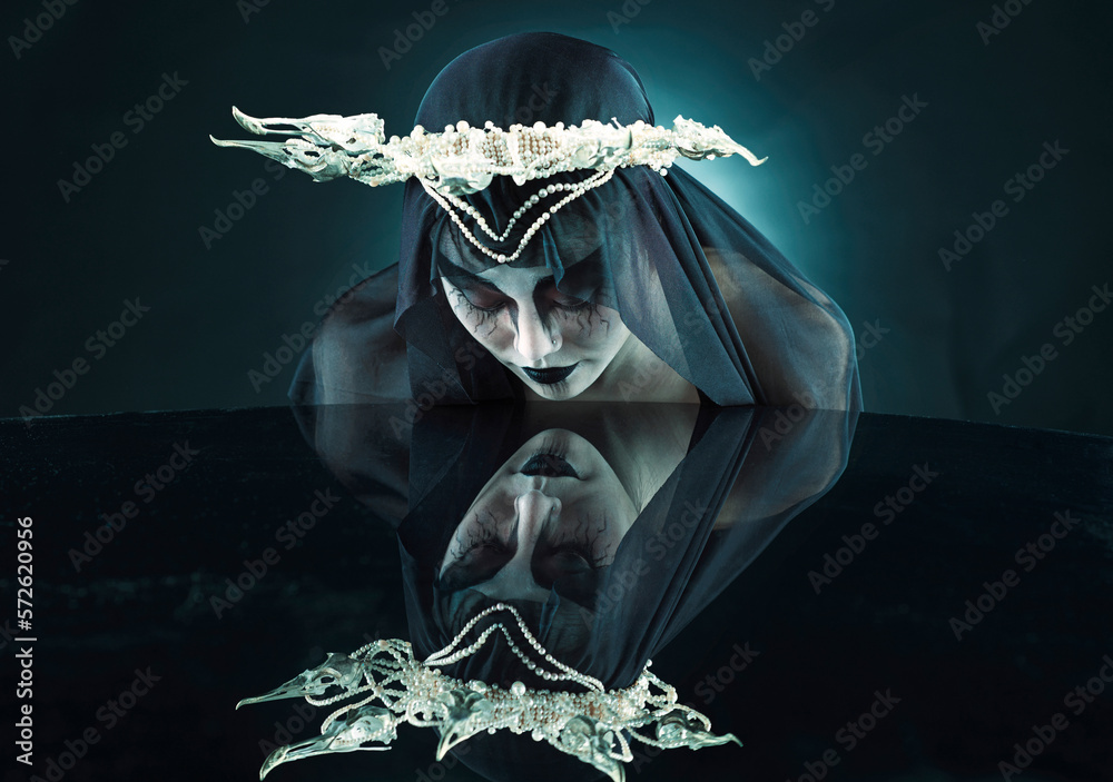 Mirror, dark and fantasy with portrait of queen for evil makeup ...