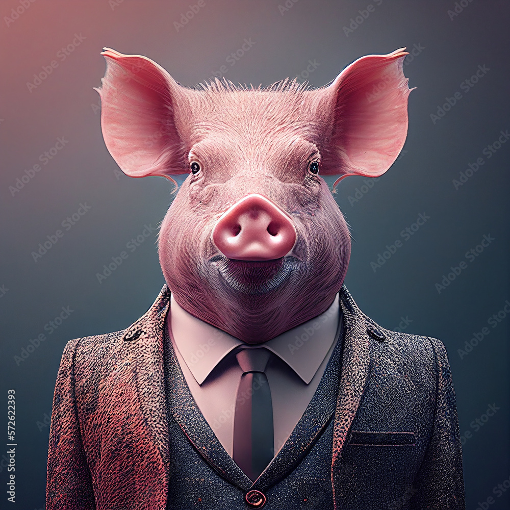 Realistic lifelike pig hog piglet liggy in dapper high end luxury ...