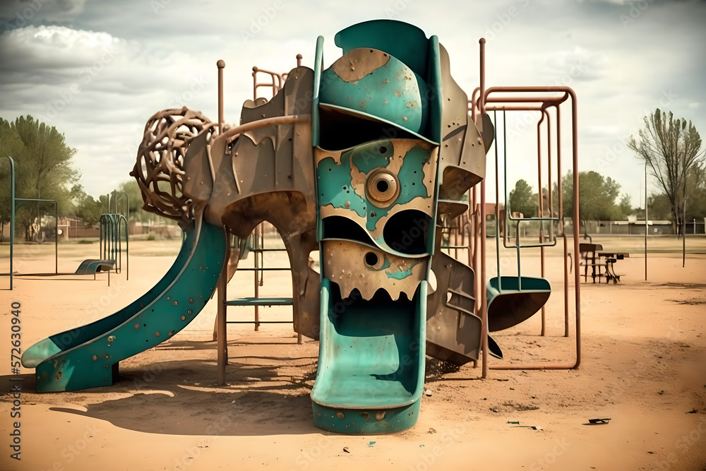 The weirdest most unusable defunct playground for kids, abandoned in ...