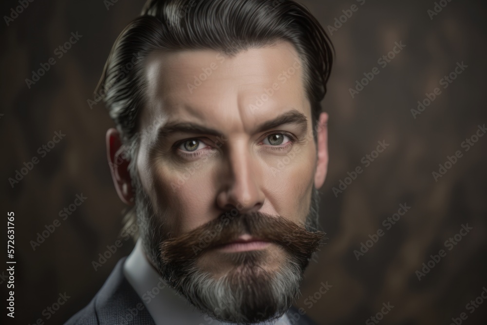 retrato hombre con elegante bigote clásico estilo vintage, Mostacho de ...