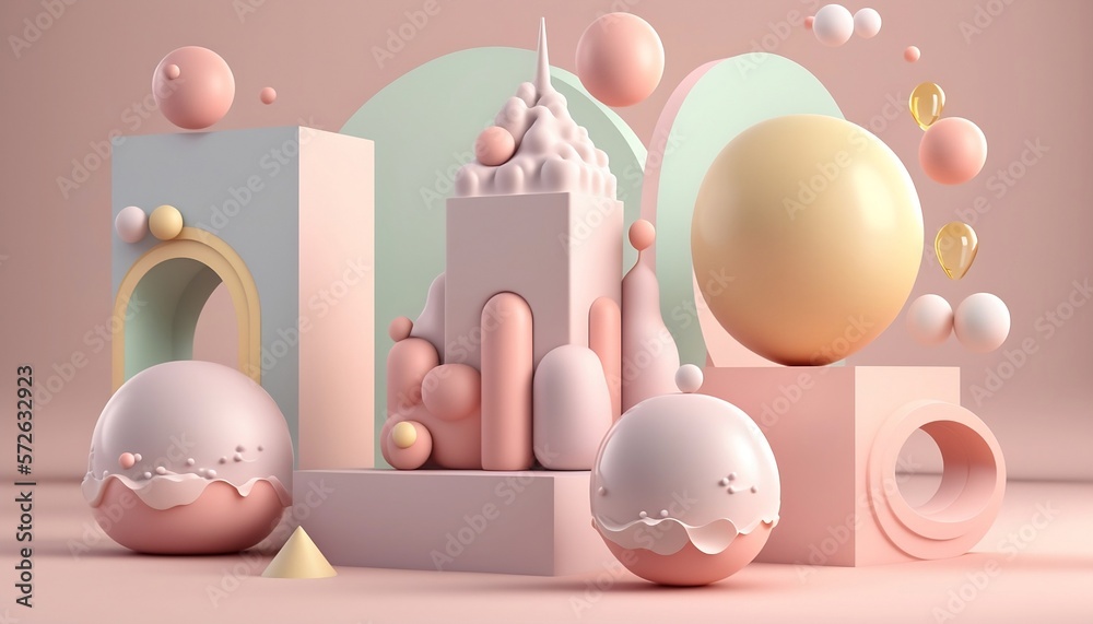 pastel color product display on modern background with blank showcase ...