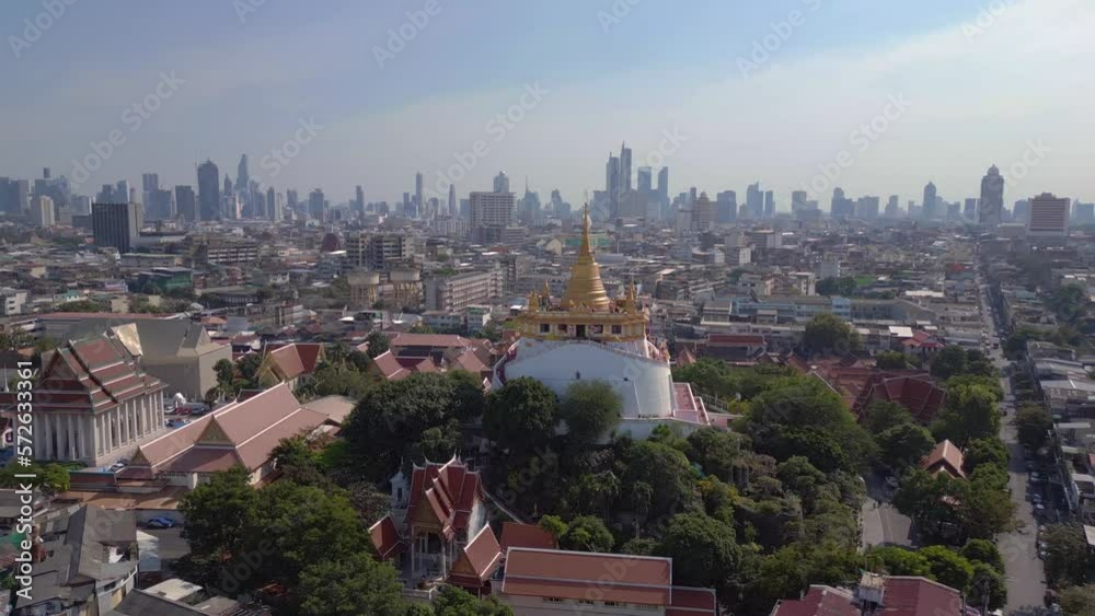 monk temple school palace. Breathtaking aerial view flight Bangkok ...
