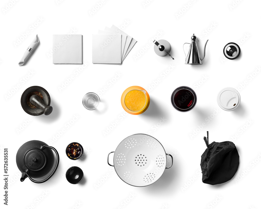 Kitchen utensils isolated on transparent background, top view. Stock ...