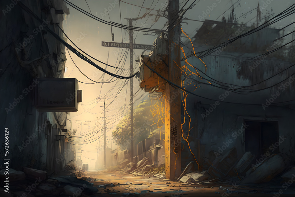 An illustration of a very crowded badly built third world street at ...