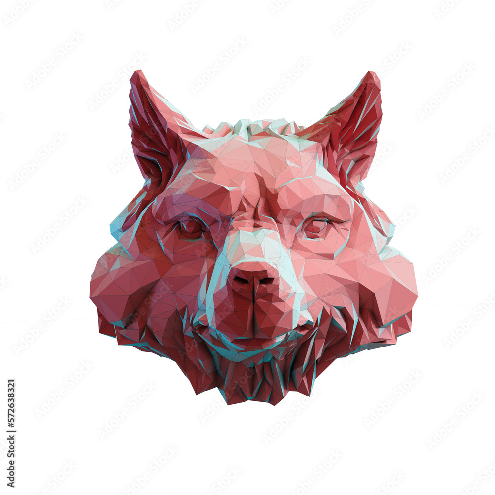 Wolf Head Low Poly 3d Papercraft polygonal Red isolated png ...