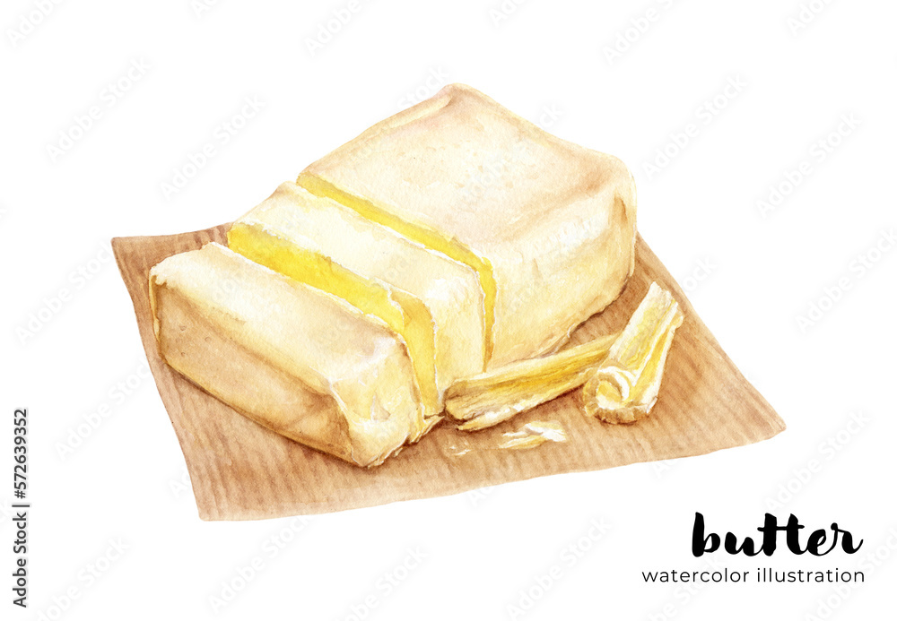 Watercolor stick of butter hand drawn illustration isolated background ...