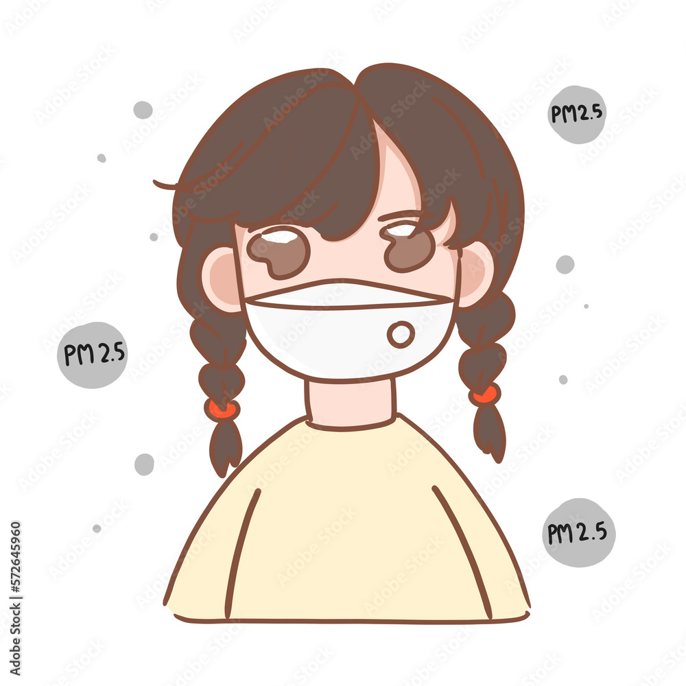 Woman wearing mask for protection PM2.5 in the high air pollution area ...
