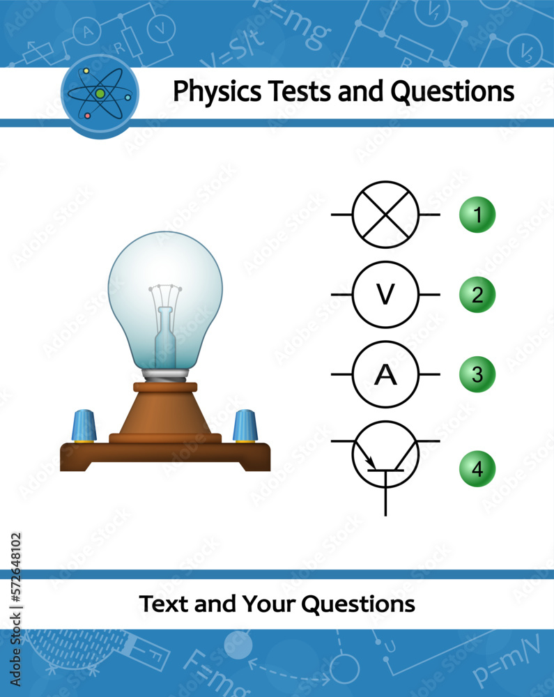Light bulb with holder. Physical test with icons electrical scheme ...
