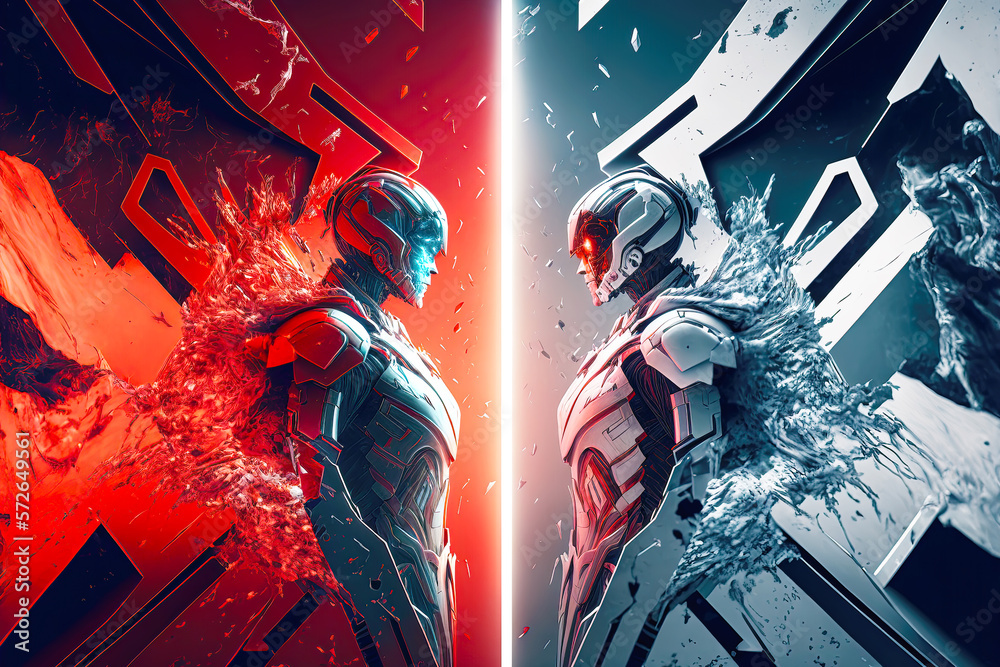 Two heroes characters before match in white and red color ...