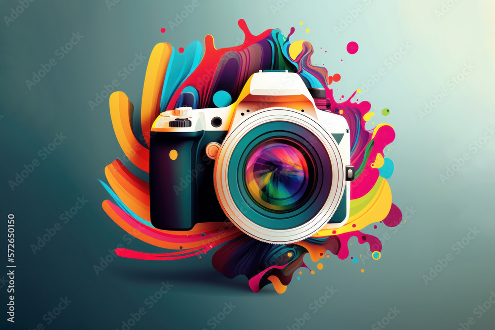 Abstract and colorful DSLR camera (Generative AI) Stock Illustration ...