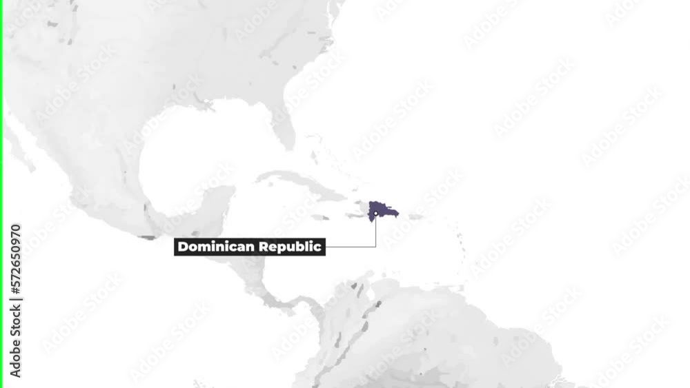 World map showing Dominican Republic. From above zoom in. Country blue ...