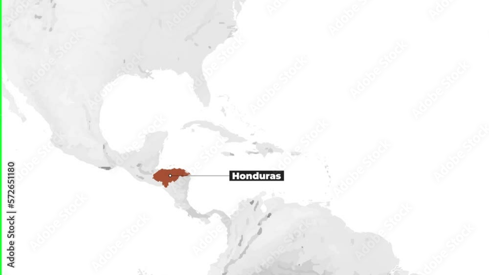 World map showing Honduras. From above zoom in. Country red is ...