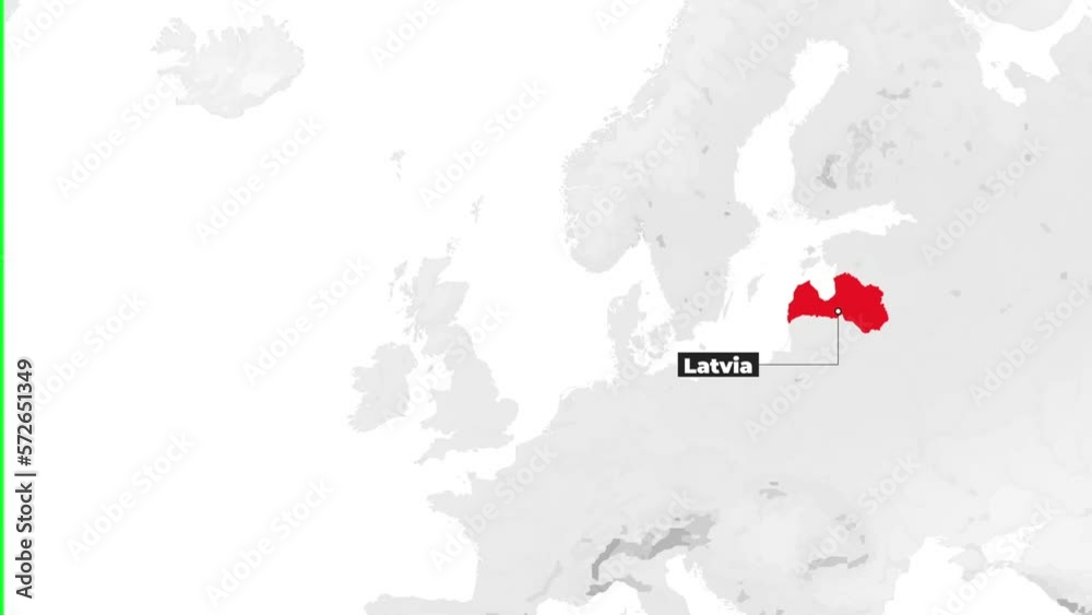 World map showing Latvia. From above zoom in. Country red is ...