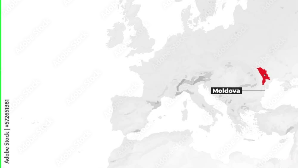 World map showing Moldova. From above zoom in. Country red is ...