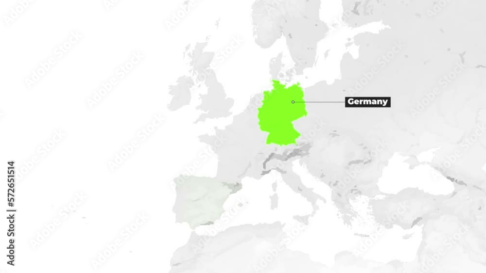 World map showing Germany. From above zoom in. Country green is ...
