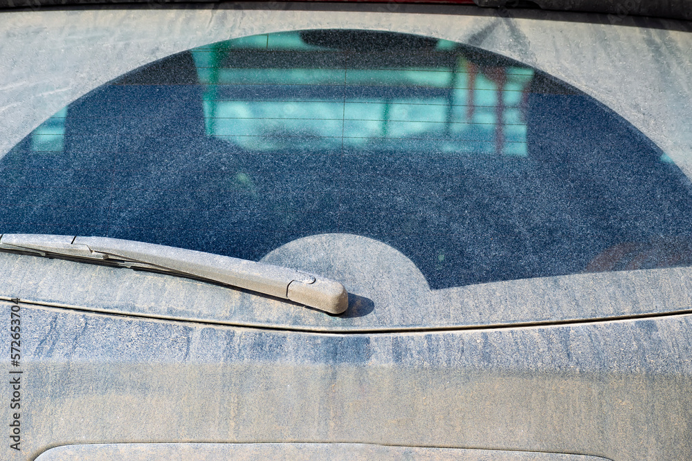 dirty rear window of the car. the rear wiper Stock Photo | Adobe Stock
