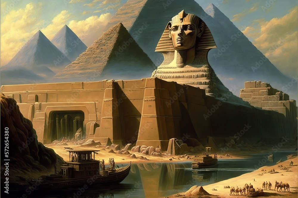 Generative ai the great pyramids and the Sphinx in ancient Egypt Stock ...
