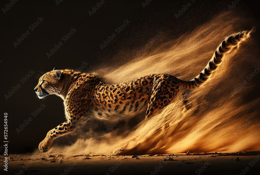 Cheetah quickly runs burning, the fastest. Speed on fire. Generative AI ...