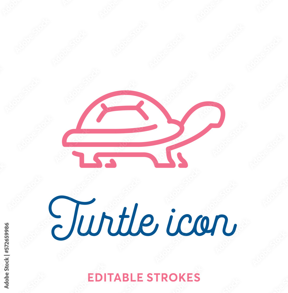 Pink turtle line icon. Minimal animal icon set, cute pet. Turtle shell ...