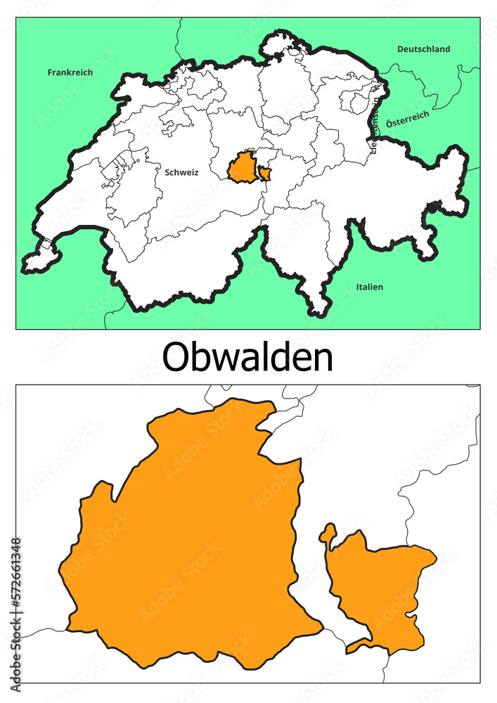 Schweiz Landkarte mit dem Kanton Obwalden Karte detailiert Stock ...