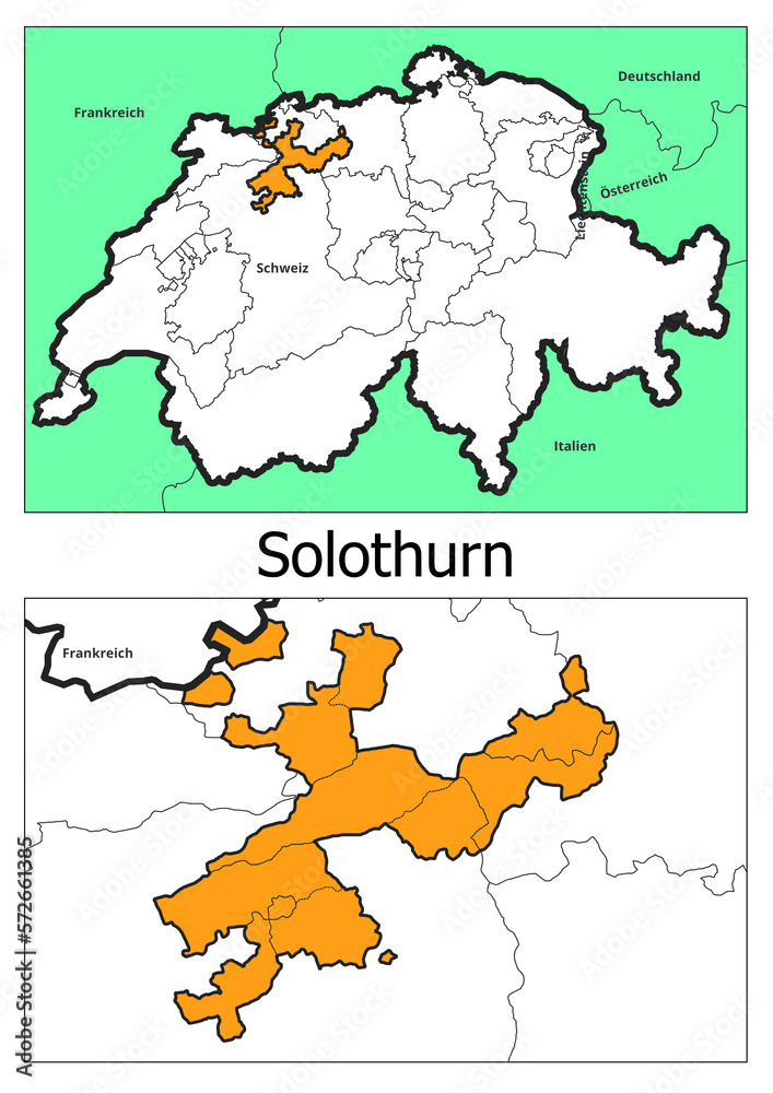 Schweiz Landkarte mit dem Kanton Solothurn Karte detailiert ilustración ...