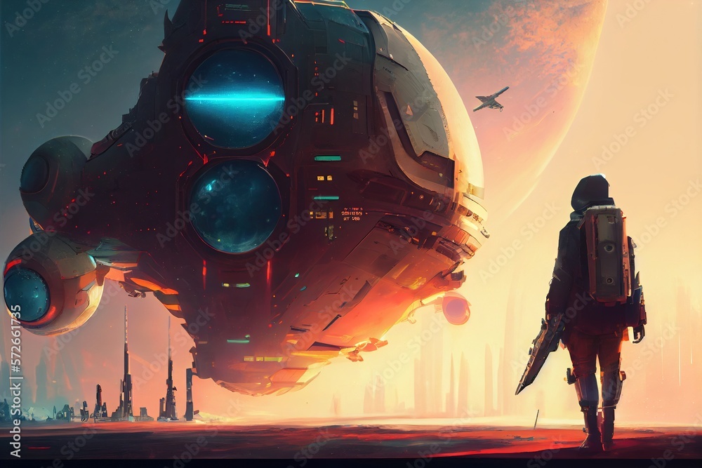 Sci-fi spaceship space ship. Transport intergalactic travel concept art ...