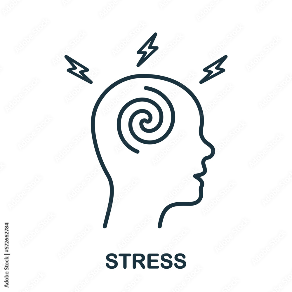 Stress, Headache, Anxiety Line Icon. Stressed Brain and Human Head with ...