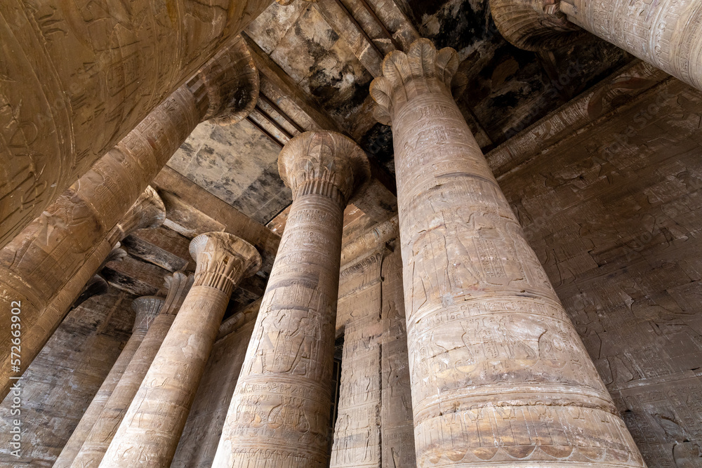 Horus Temple Numerous Stone Columns Decorated with Ancient Egyptian ...