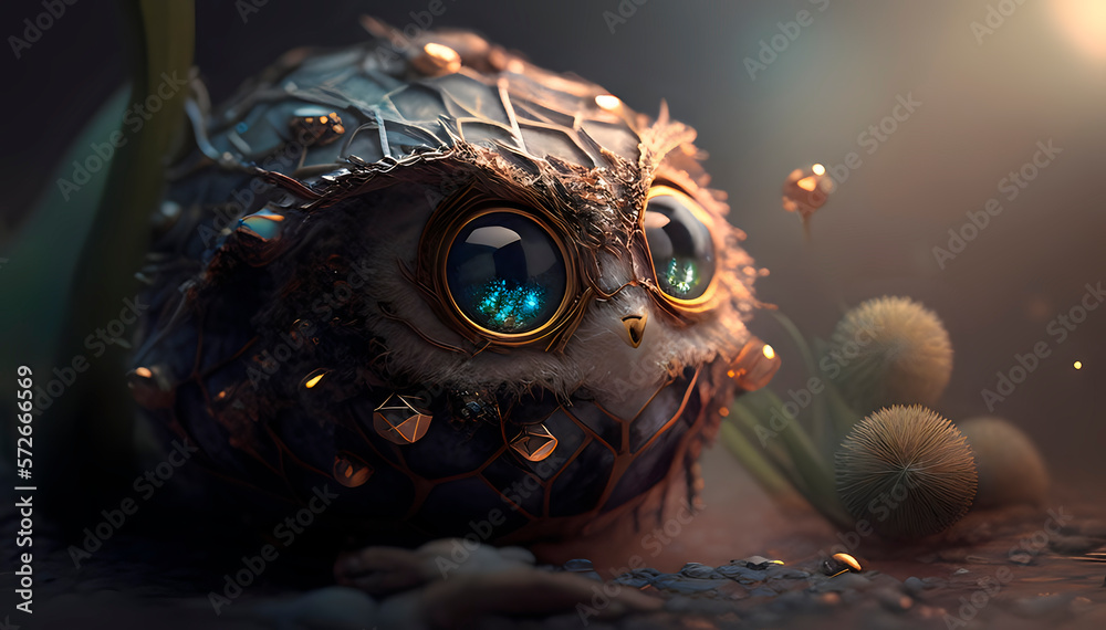 small cute round alien surprised after arriving on a new planet, small ...