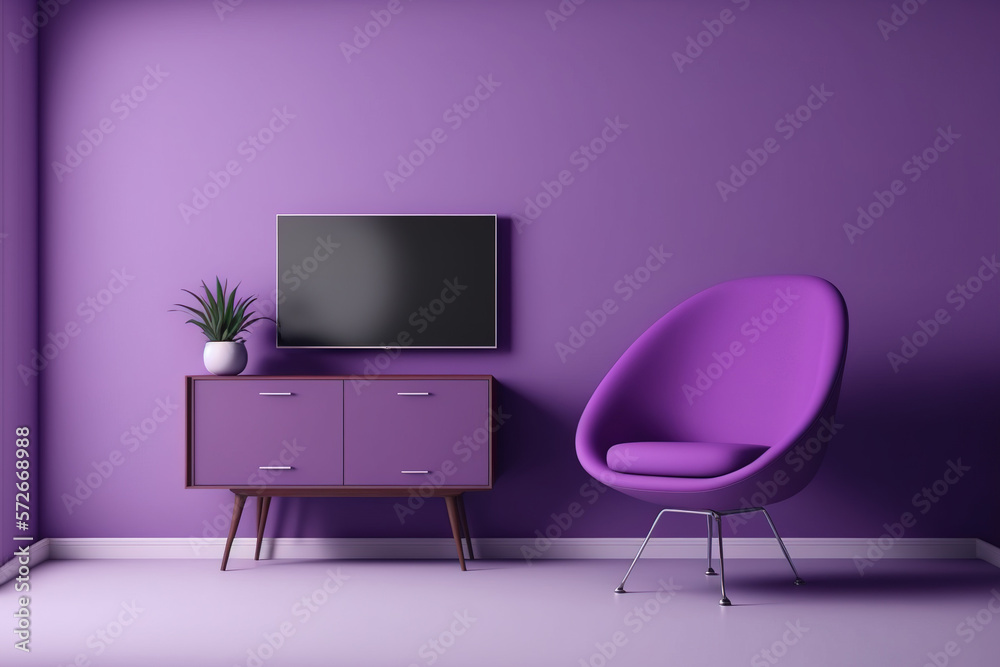 purple room really Peri vacant wall, chair, light, and TV cabinet ...