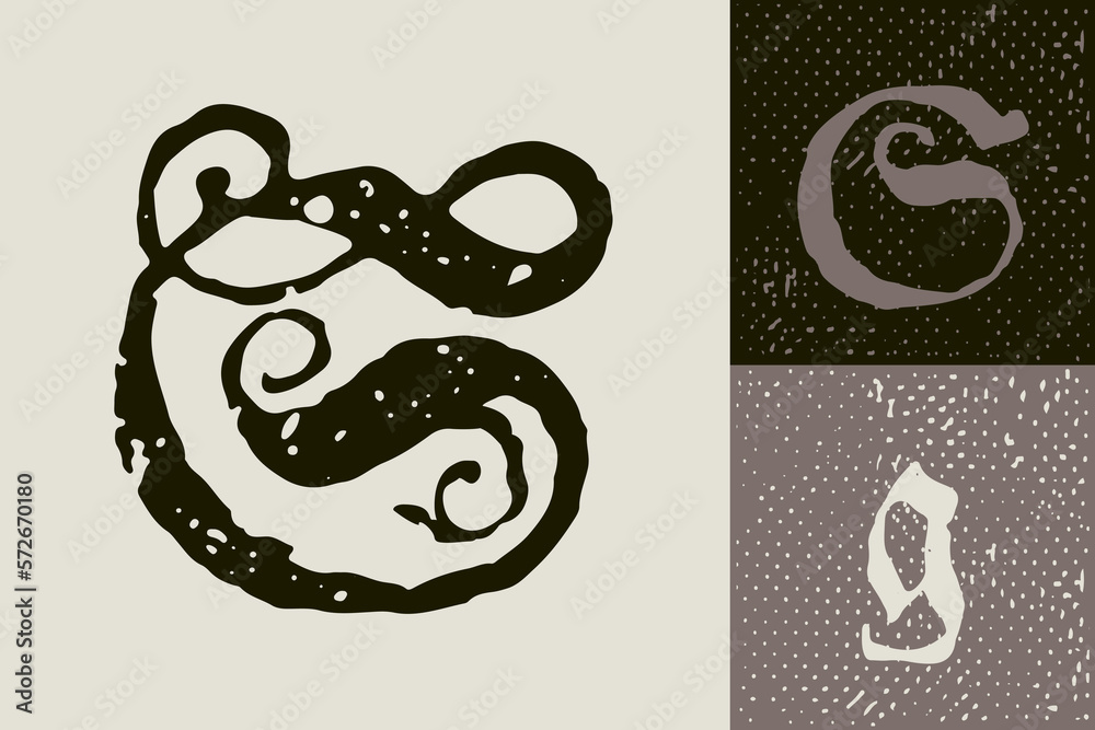 G letter drop cap logo. Illuminated initial and blackletter uppercase ...