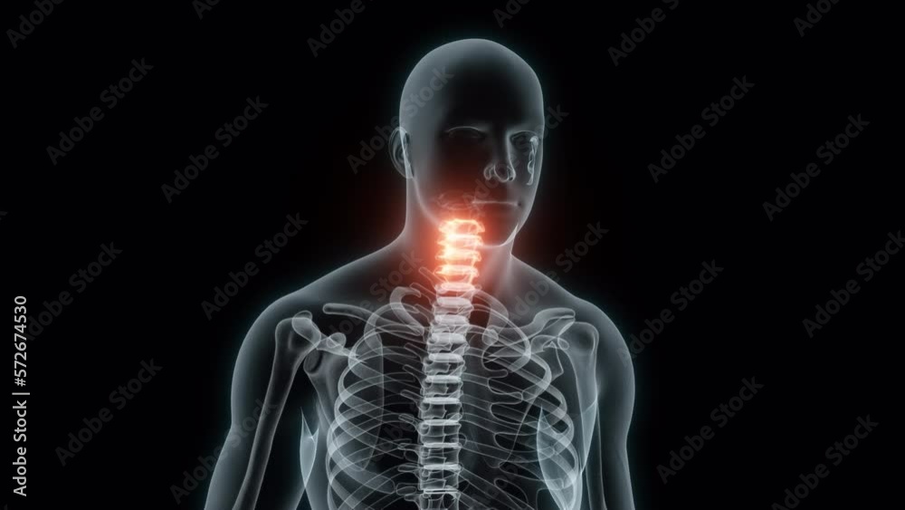 3D Rendering of a Medical Animation of the Cervical Vertebrae. X-ray of ...