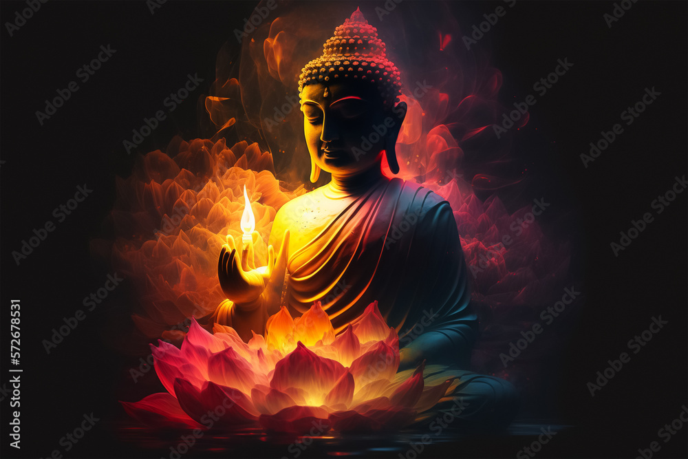 Serenity Personified Buddha in Meditation on a glowing lotus ...
