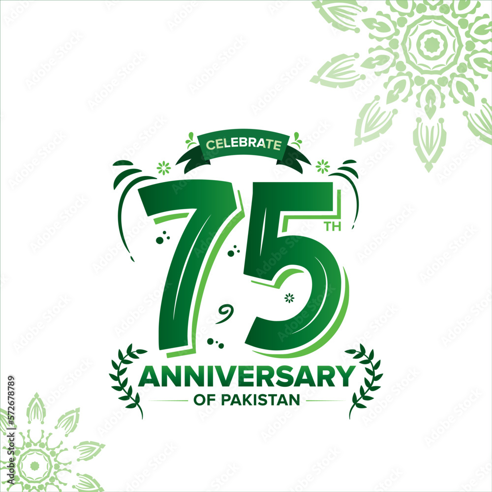 Pakistan 75th celebration day of Pakistan with Green doodles and wit ...