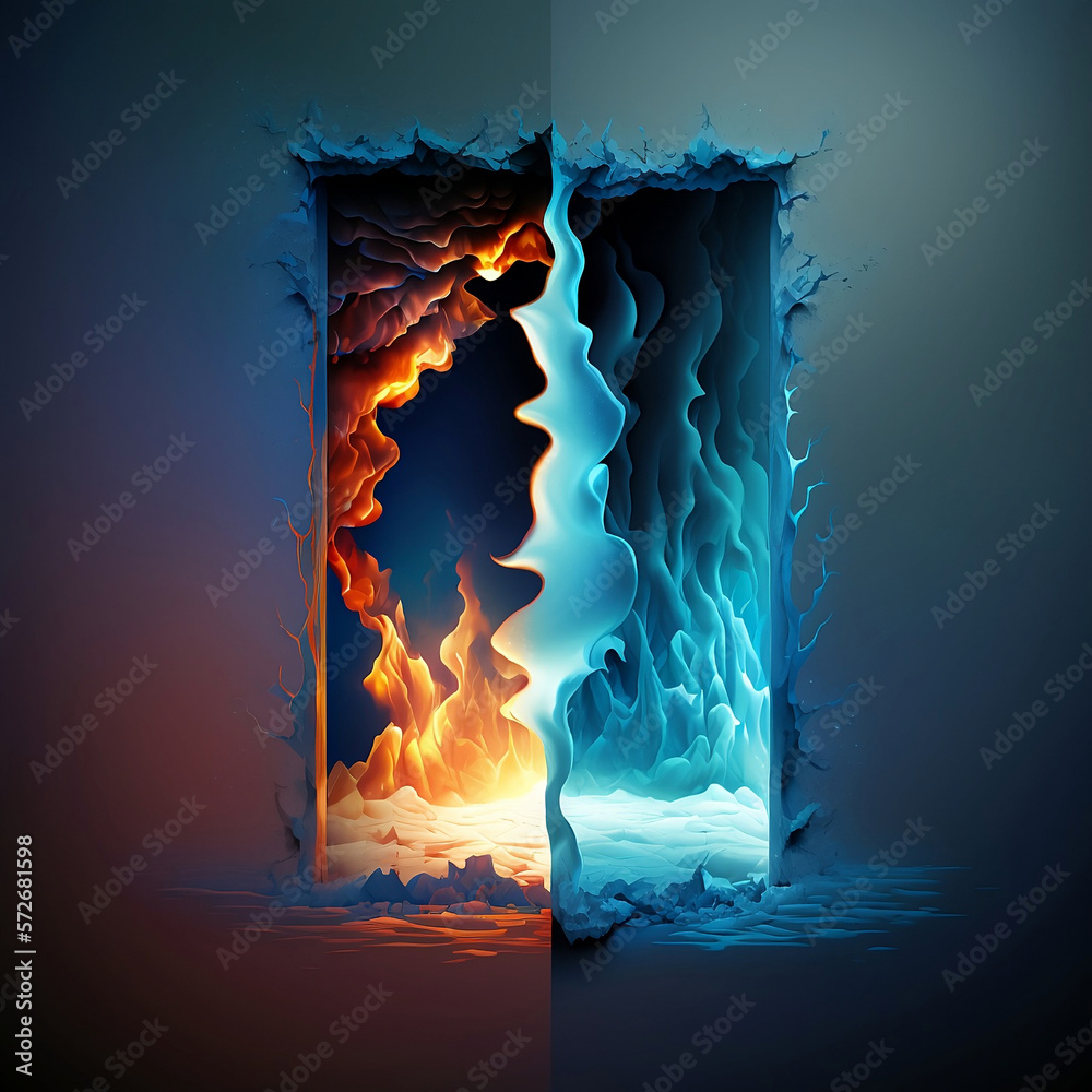 Contrast background between ice and fire painting created with ...