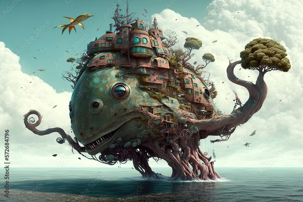 Floating island populated by a variety of bizarre and monstrous ...