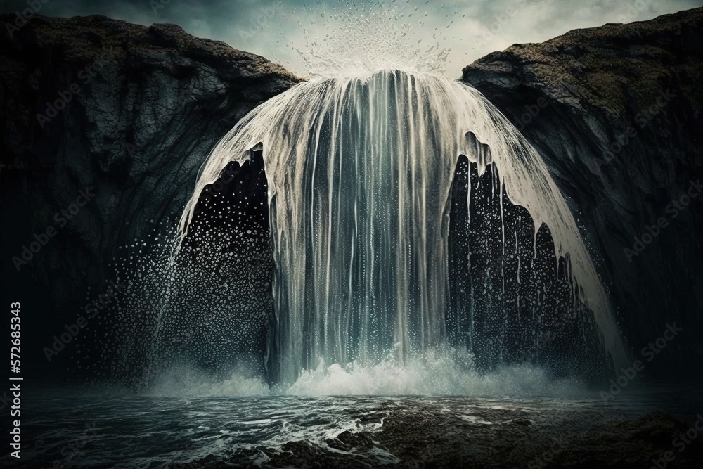 waterfall that flows upwards instead of down, with the water droplets ...