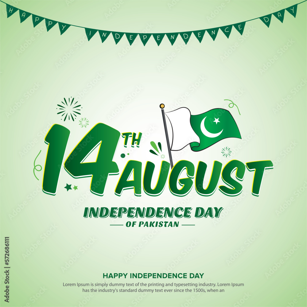 14th August 1947 Happy Independence day with pakistan flag vector and ...