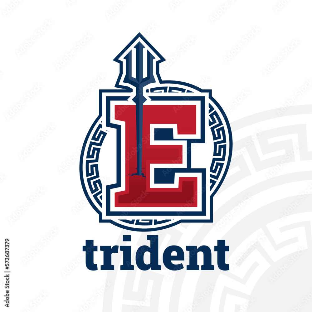 Letter E with trident icon concept, trident esport logo illustration ...