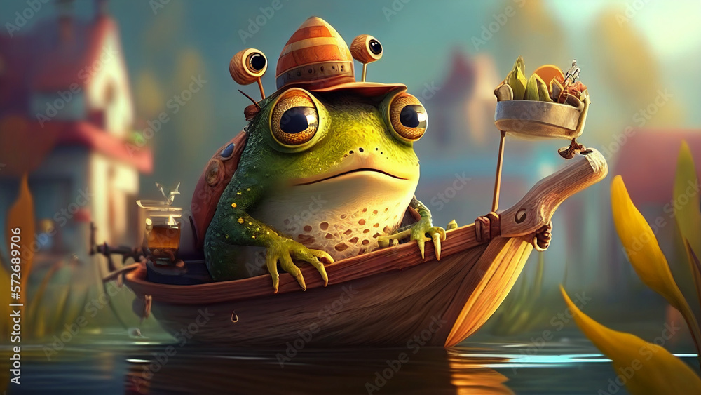 cartoon adventure frog in the water on boat Stock Illustration | Adobe ...