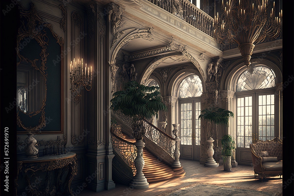 The lobby is Victorian style with marble columns. luxury interior ...