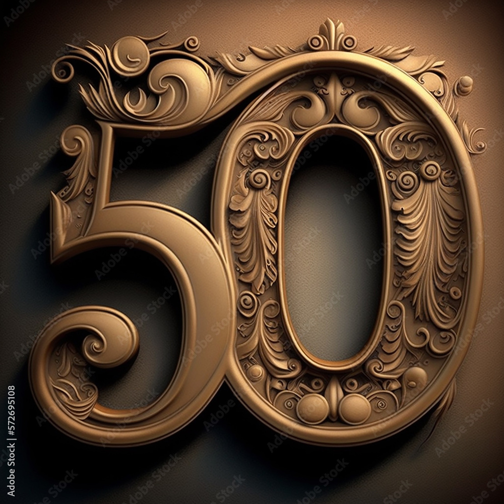 Number 50 in very detailed golden script. Antique gold frame ...