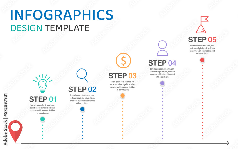 Timeline Creator infographic template. 5 Step timeline journey, calendar Flat simple ...