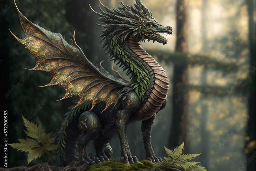 Forest dragon in the jungle. Fantasy, giant lizards, monsters, wildlife ...