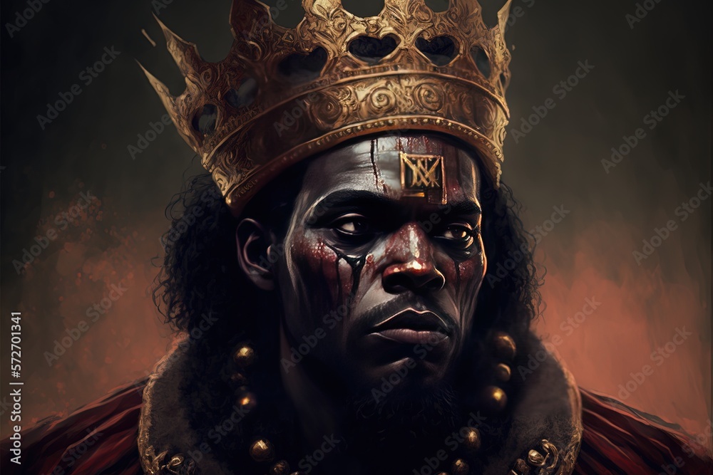 King in a crown on a gradient background. Leader, combat makeup ...