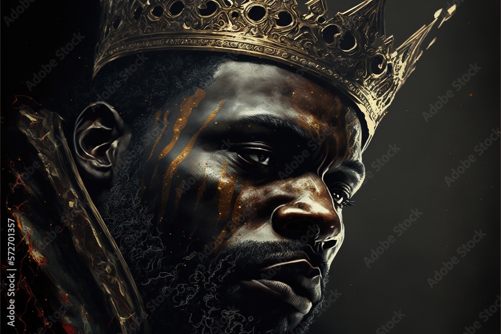 Black skin king in a crown on a gradient background. Leader, combat ...
