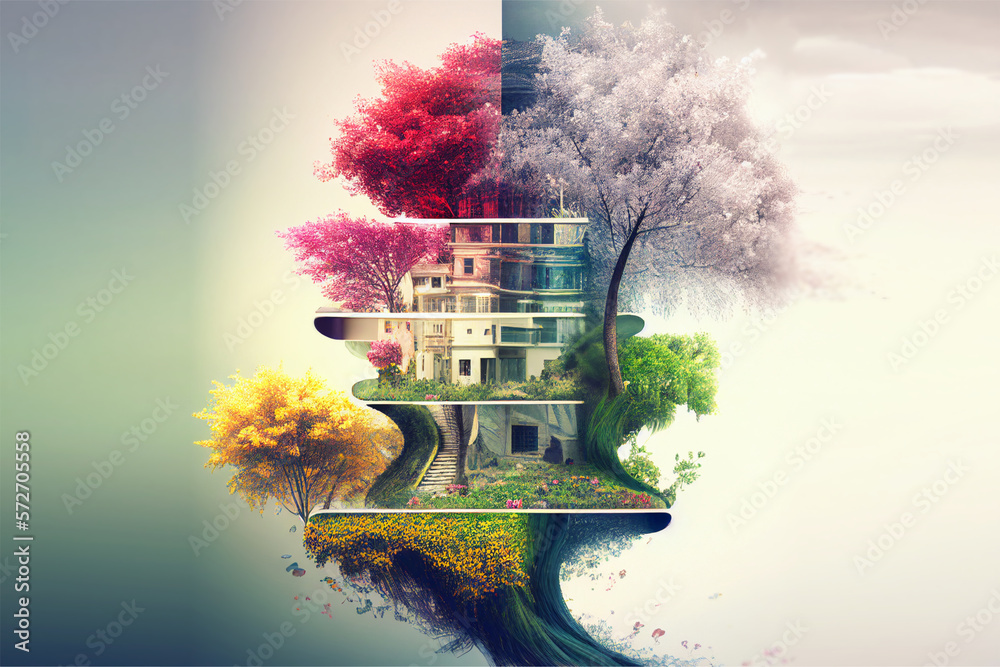 AI illustration of a tree representing all four seasons of the year ...