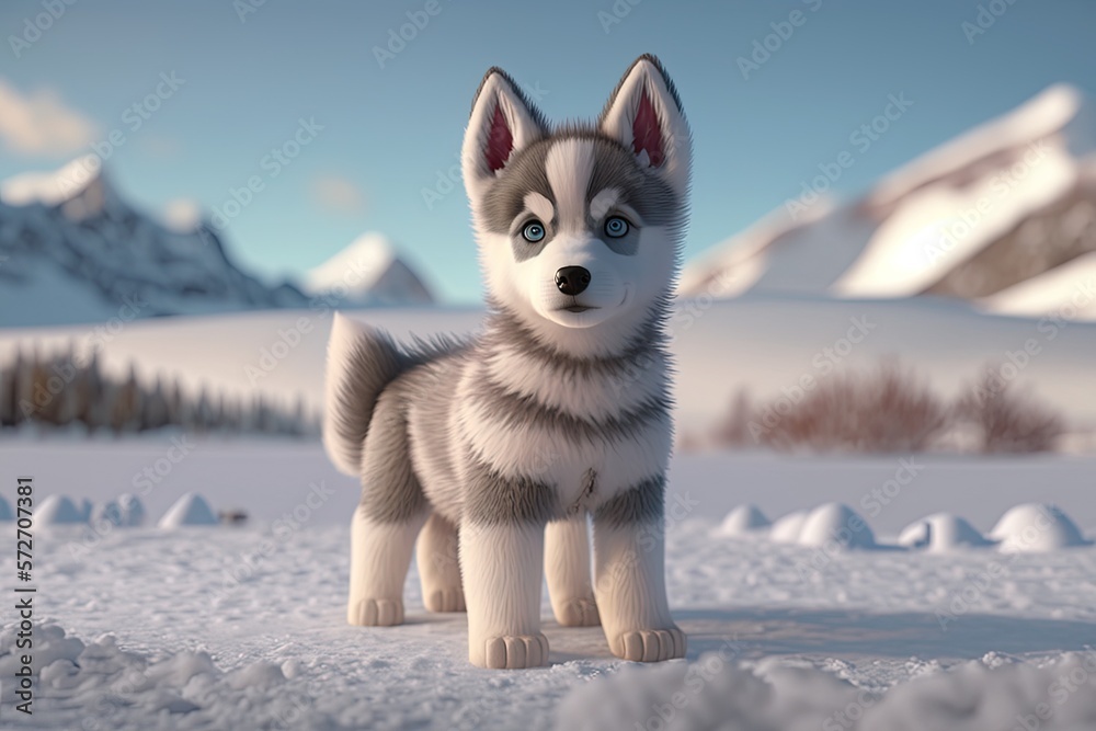 Cute Cartoon Husky Dog on a Snow Landscape (Created with Generative AI ...