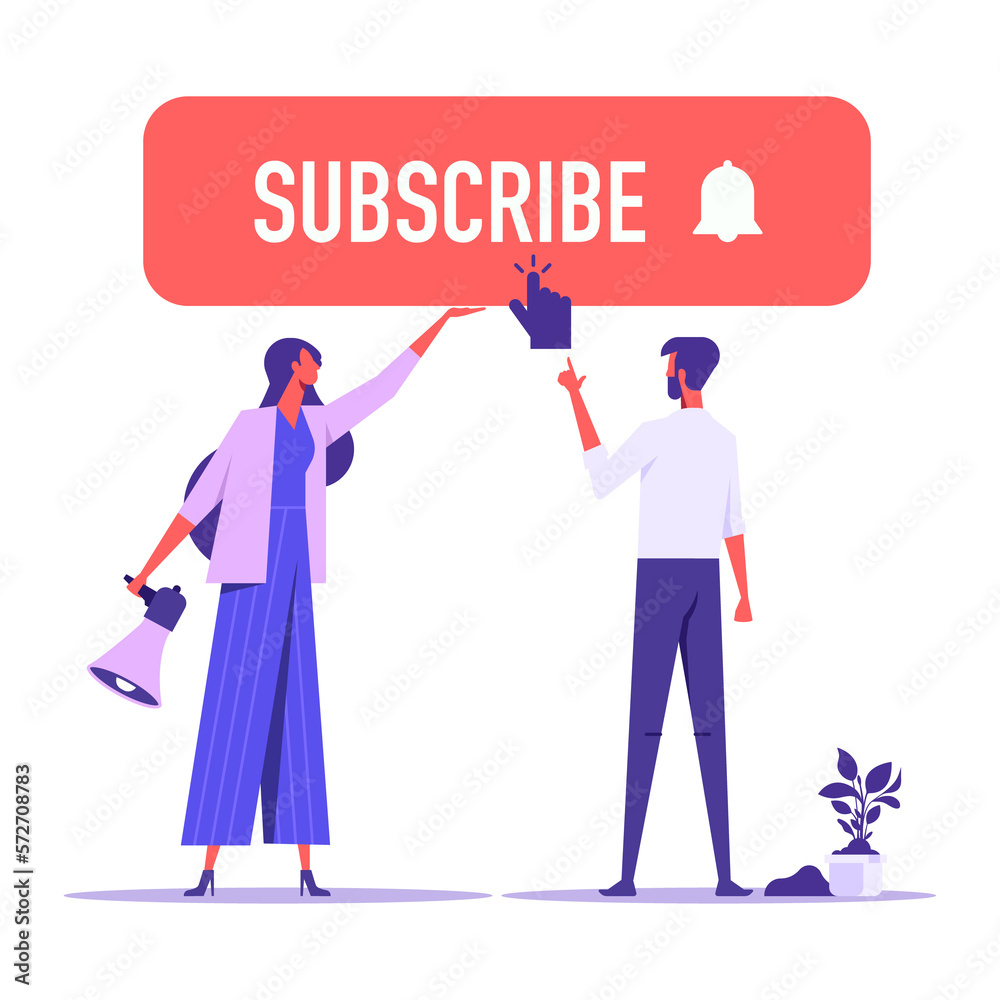 Social media marketing and increasing subscribers. concept illustration ...
