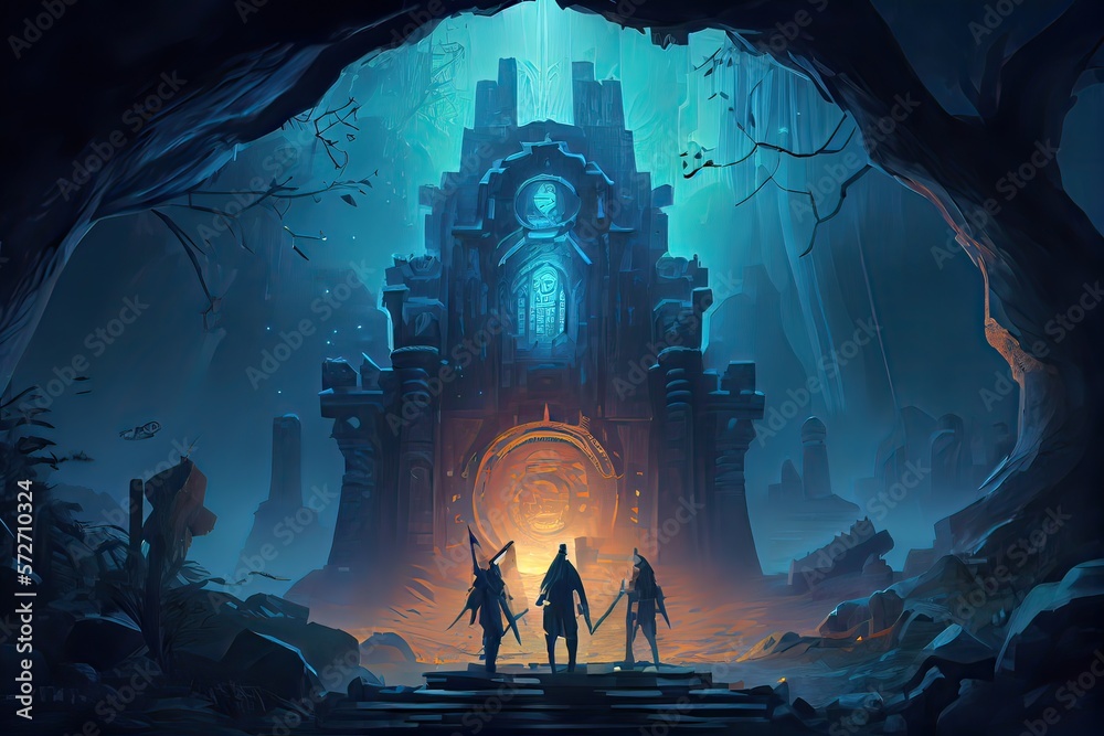 Generative AI illustration of a mystical, ancient temple with glowing ...